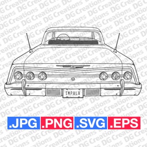 Chevrolet Impala Hardtop 1962 Rear Car SVG Clip Art Graphic Art Instant ...