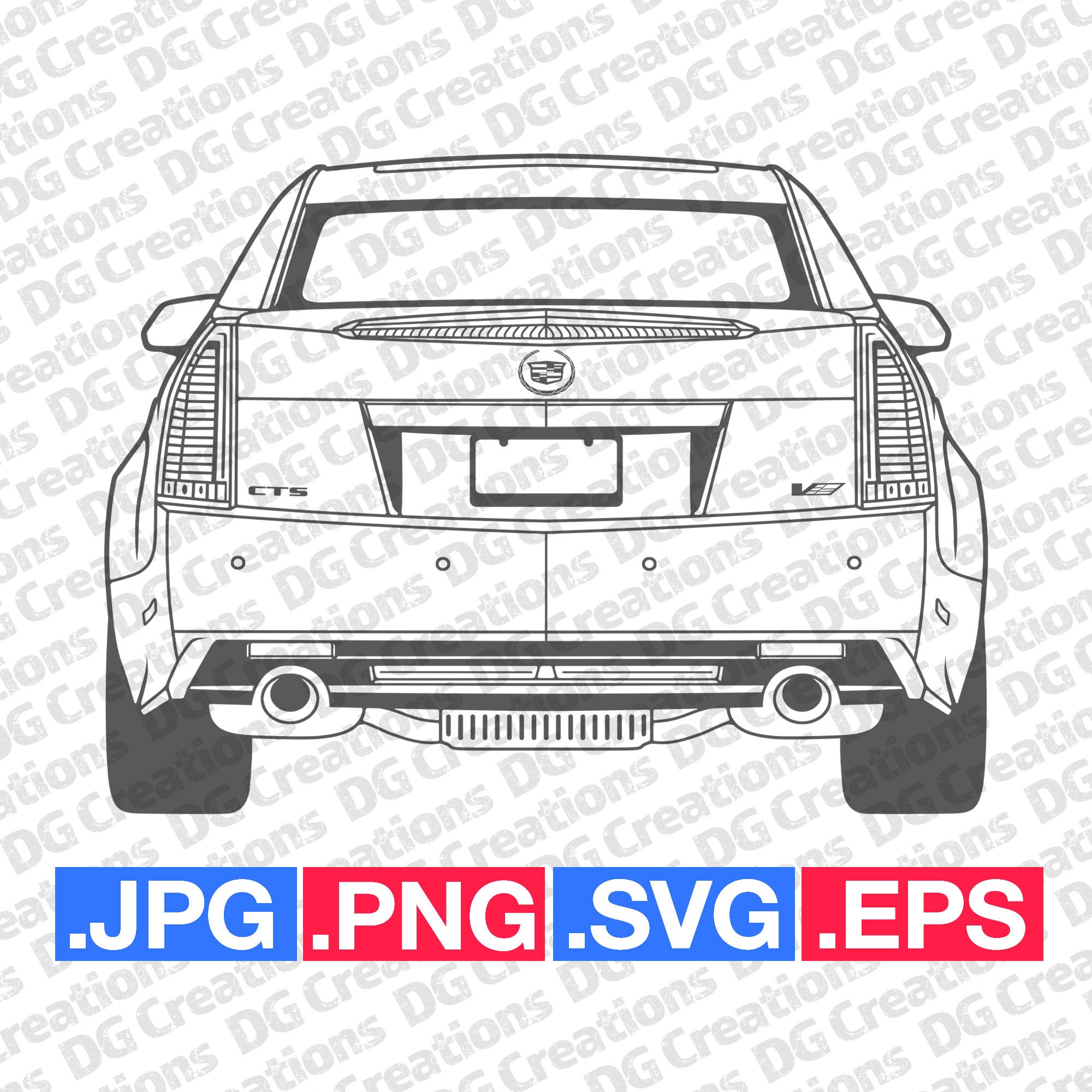 Cadillac CTS-V Sedan 2014 Rear Car SVG Clip Art Graphic Art Instant ...