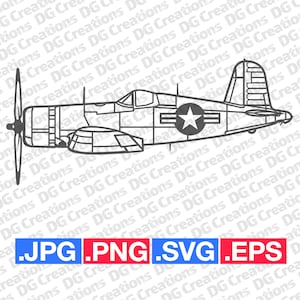 F4U Corsair Vintage War Plane Airplane WW2 Era Side SVG Clip Art ...