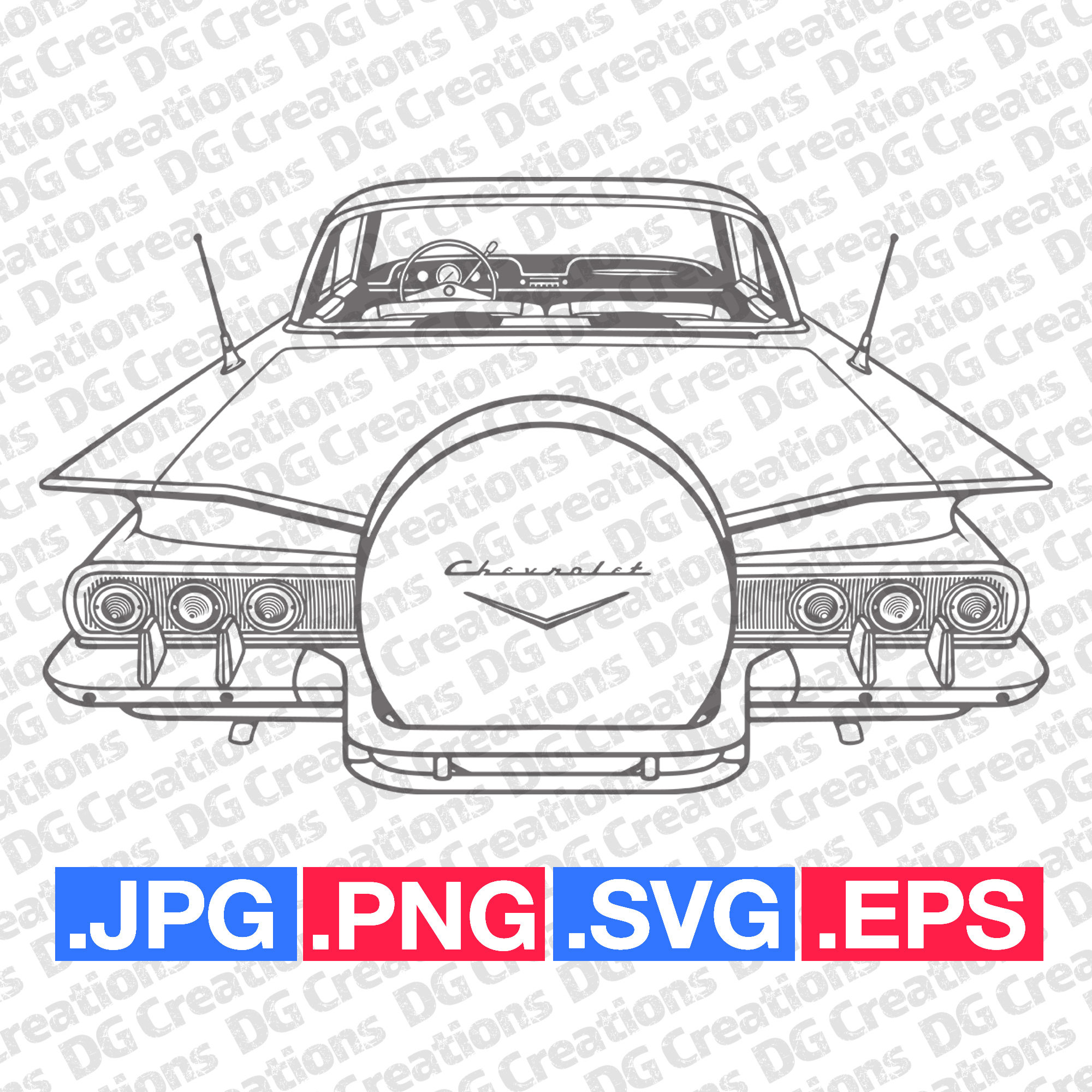 Impala 1960 Rear Continental Classic Car SVG Clip Art Graphic Art ...