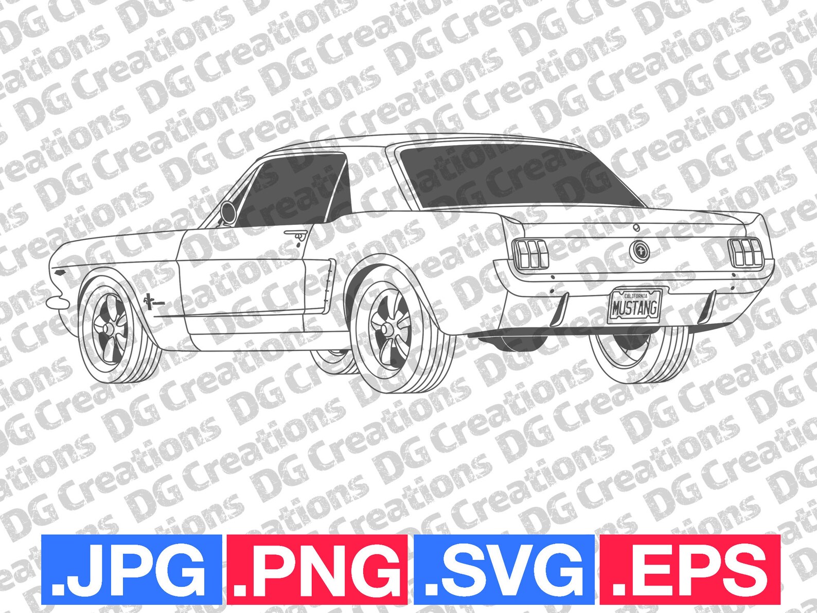 Ford Mustang Coupe 1965 Rear Car SVG Clip Art Graphic Art - Etsy