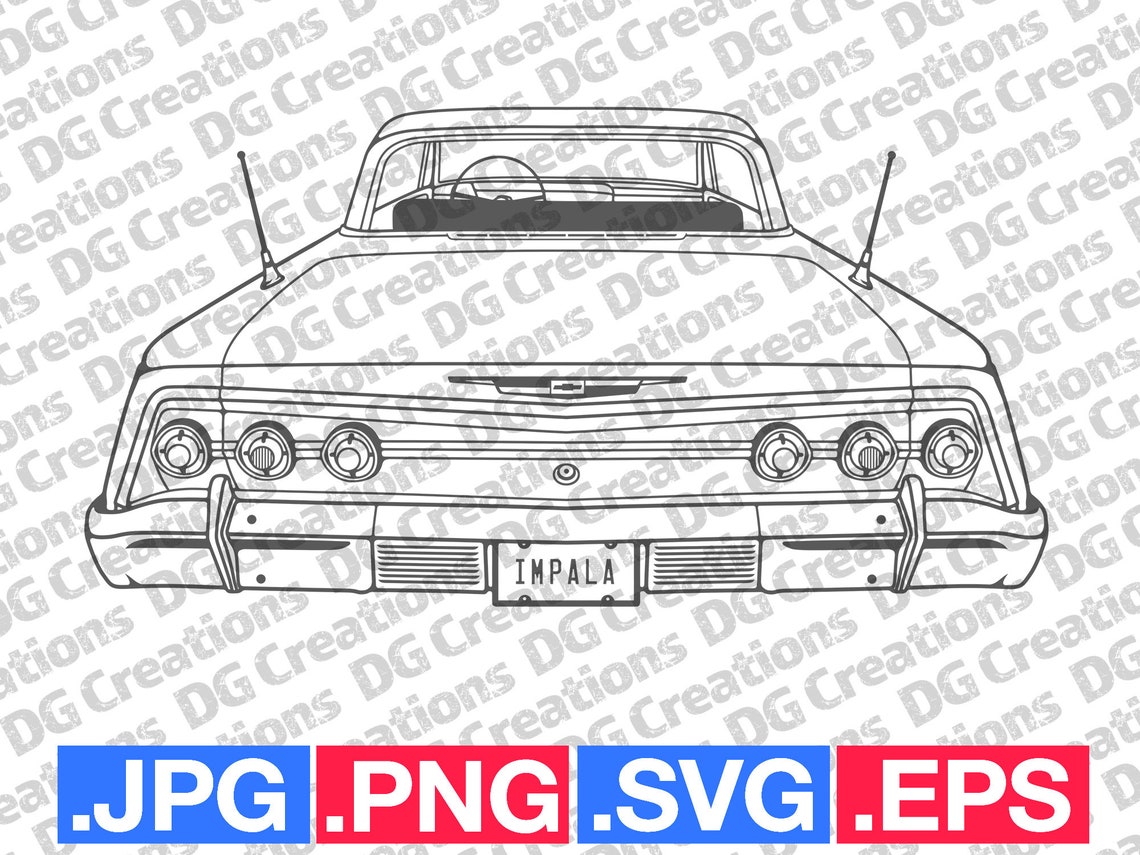 Chevrolet Impala Hardtop 1962 Rear Car SVG Clip Art Graphic - Etsy