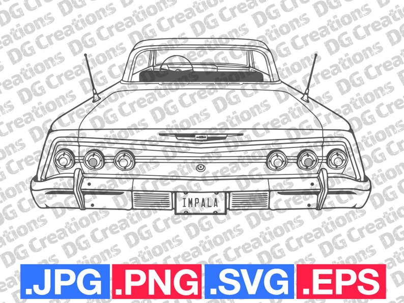 Chevrolet Impala Hardtop 1962 Rear Car SVG Clip Art Graphic - Etsy