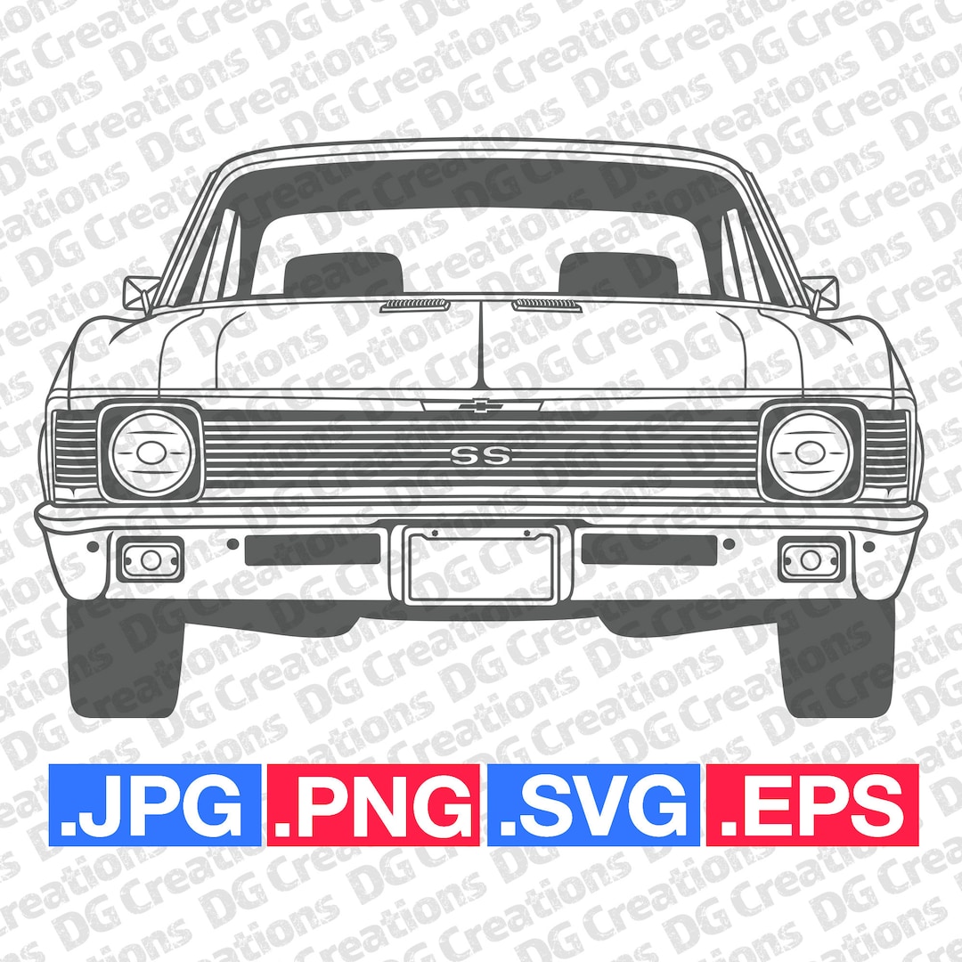 Chevrolet Nova SS 1972 Front Silhouette Car SVG Clip Art Graphic Art Instant Download ...