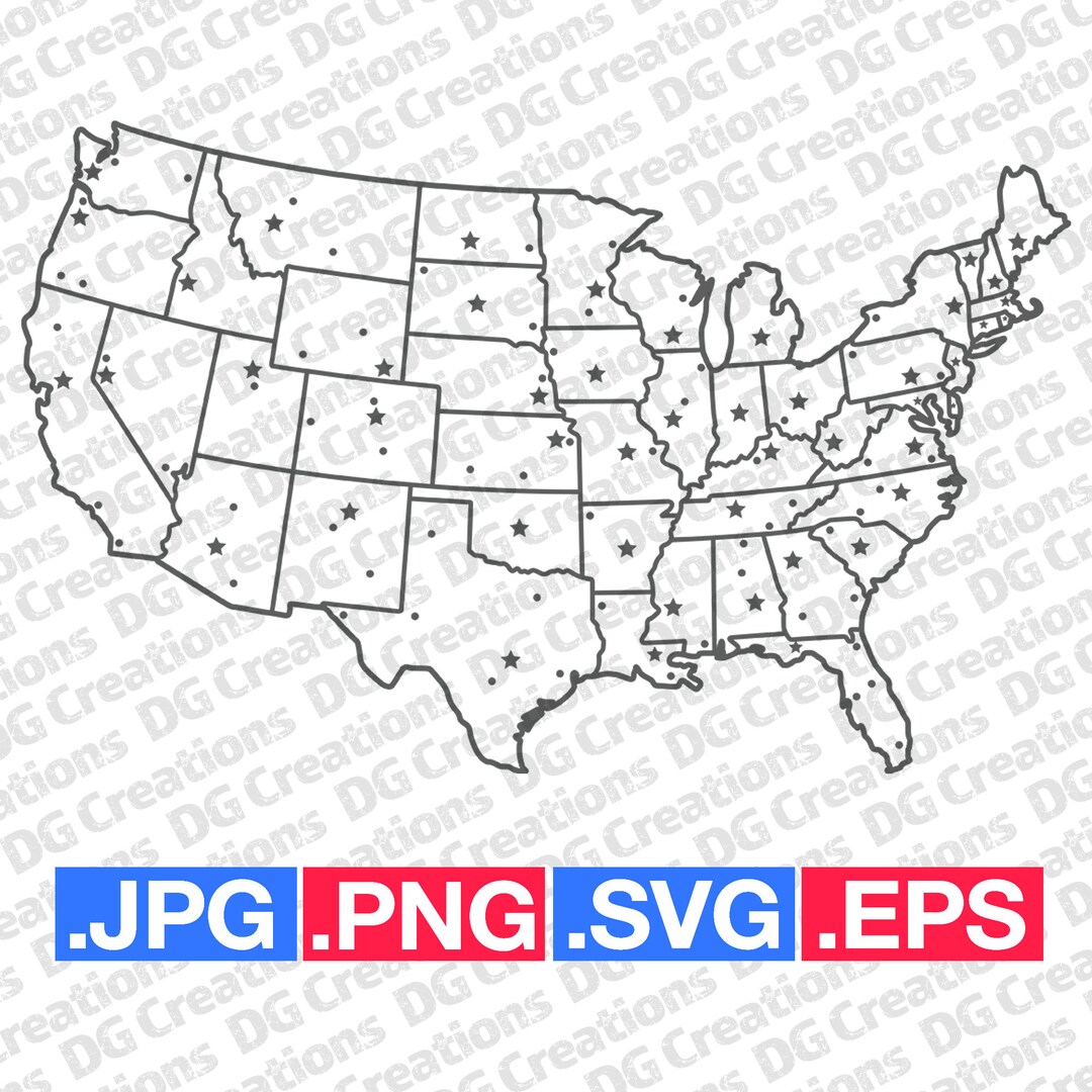 USA Map Lower 48 With Cities Silhouette SVG Clip Art Graphic Art ...