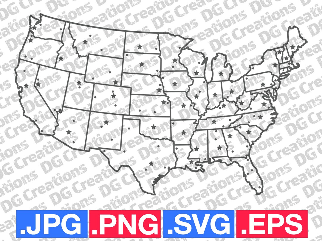 USA Map Lower 48 With Cities Silhouette SVG Clip Art Graphic - Etsy