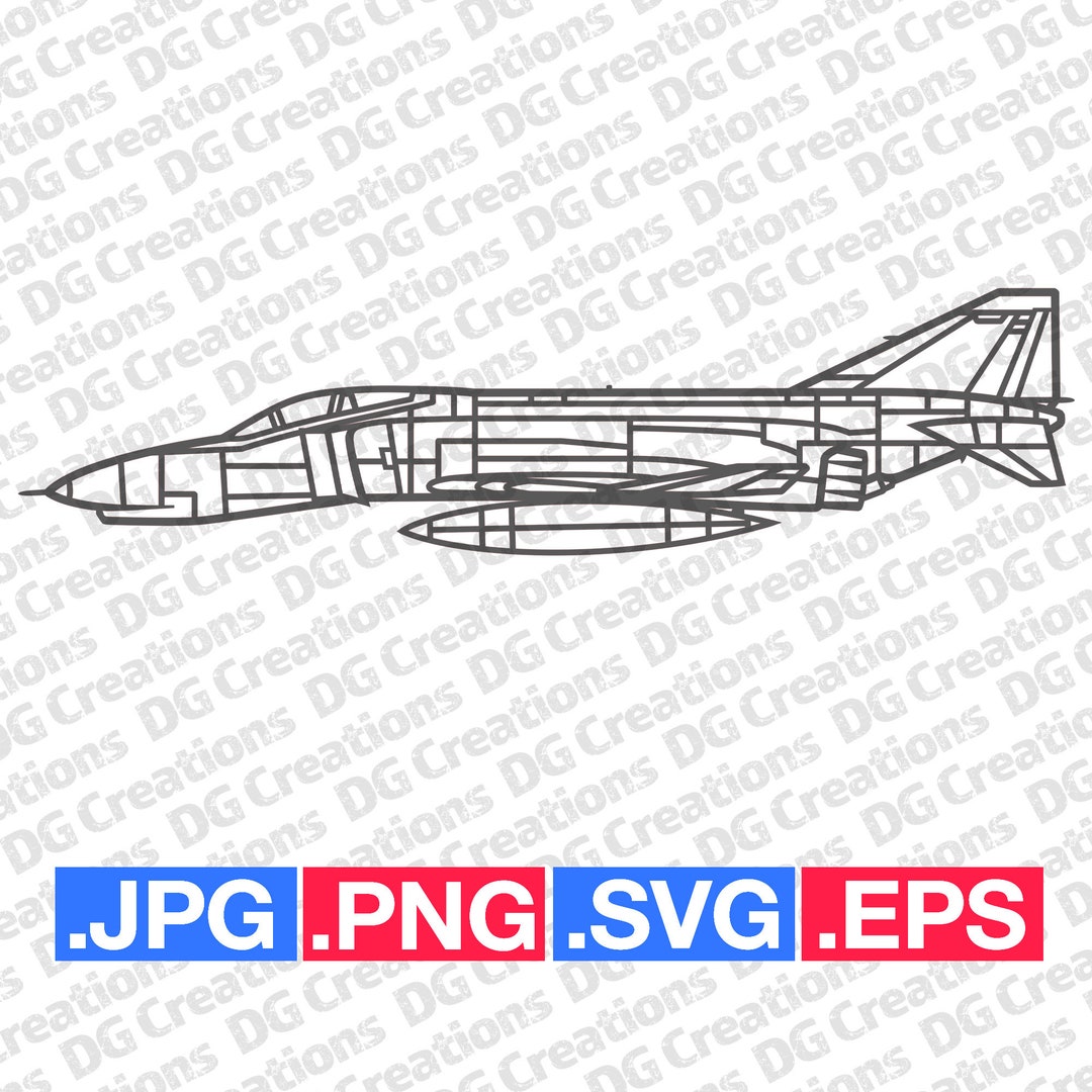 F-4 Phantom Fighter Jet War Plane Modern Airplane Side SVG Clip Art ...