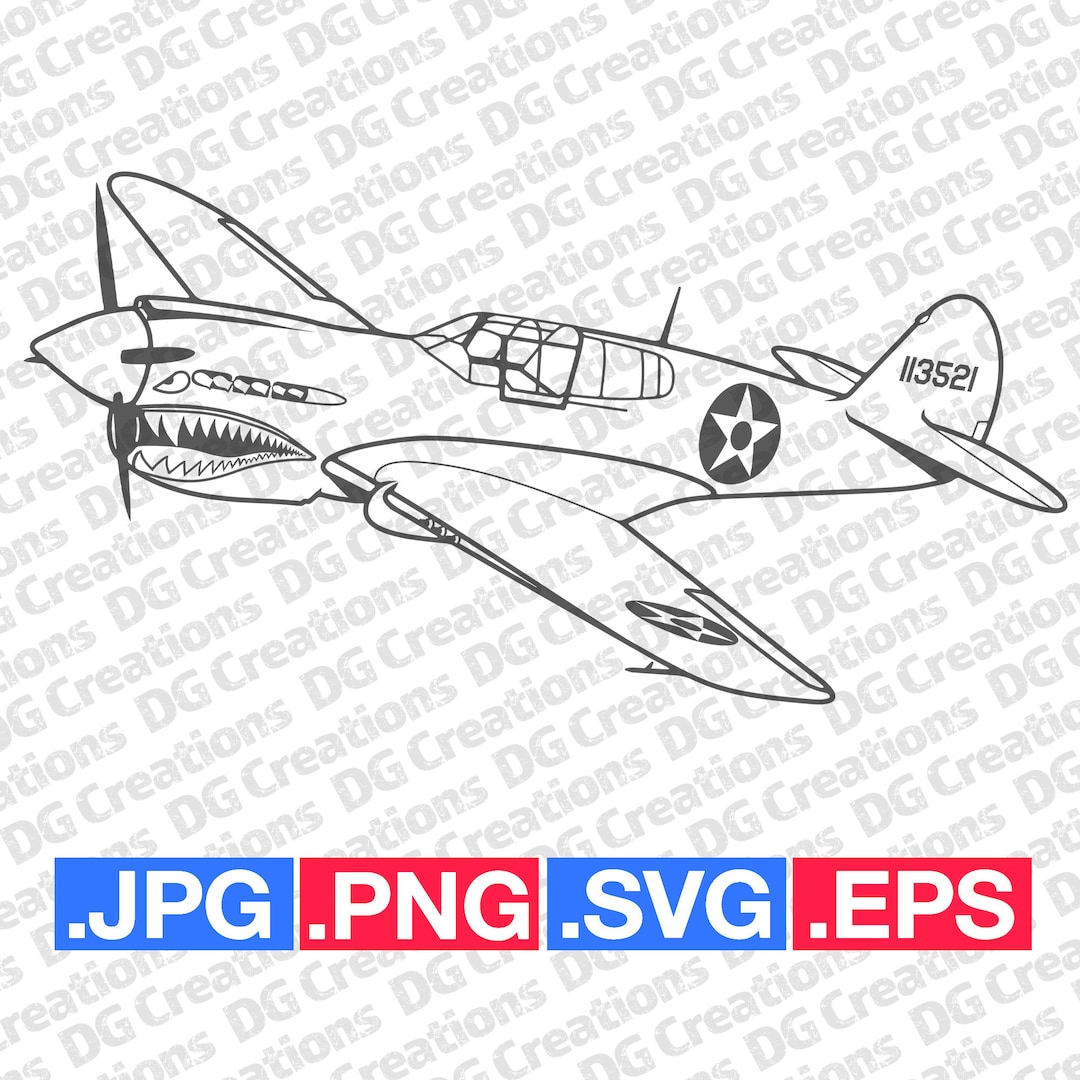 P-40 Warhawk Vintage War Plane Airplane WW2 Era SVG Clip Art Graphic ...
