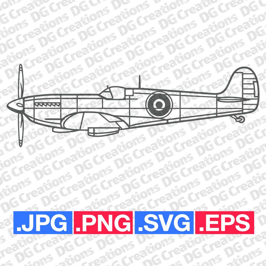 Spitfire Vintage British War Plane Airplane WW2 Era Side SVG Clip Art ...