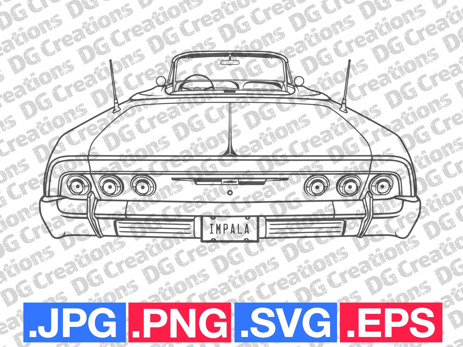 Chevrolet Impala Convertible 1964 Rear Car SVG Clip Art | Etsy