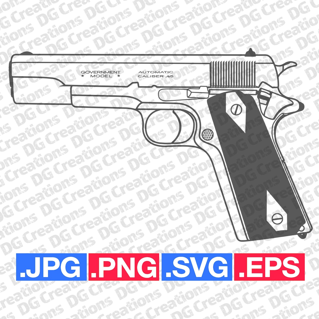 Classic 1911 .45ACP Semi-auto Pistol SVG Clip Art Graphic Art Instant ...
