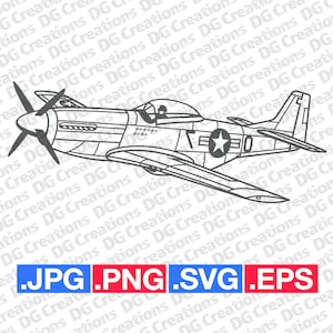 P-51 Mustang Vintage War Plane Airplane WW2 Era 3qtr SVG Clip Art ...