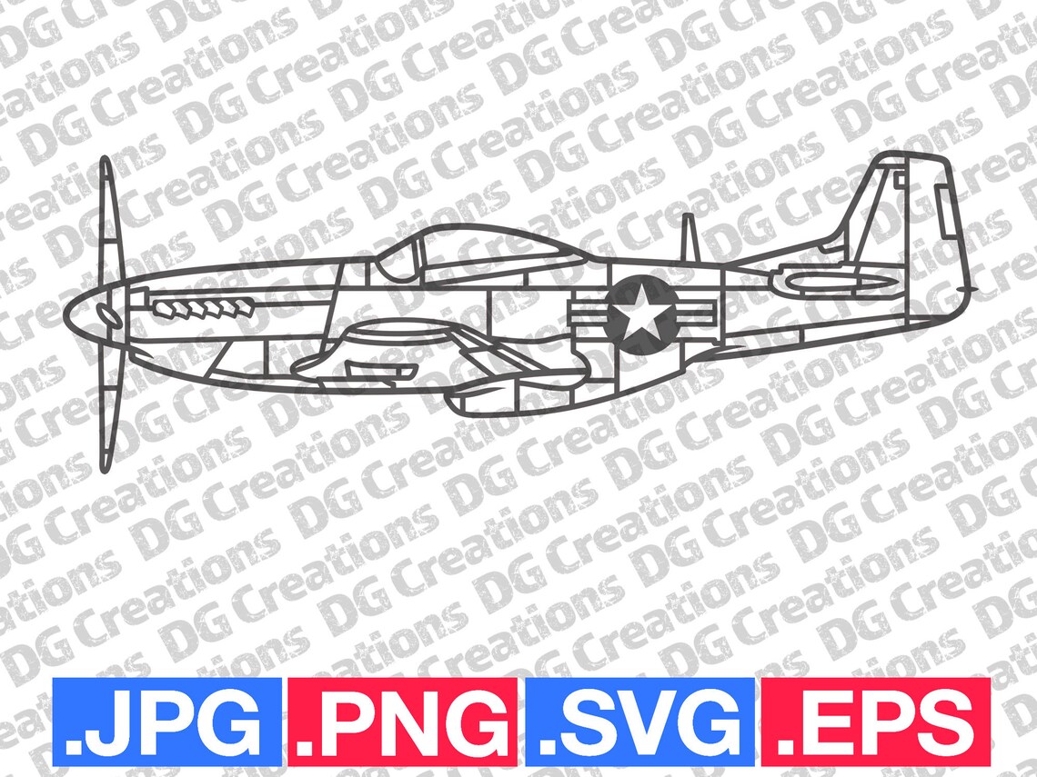 P-51 Mustang Vintage War Plane Airplane WW2 Era Side SVG Clip - Etsy