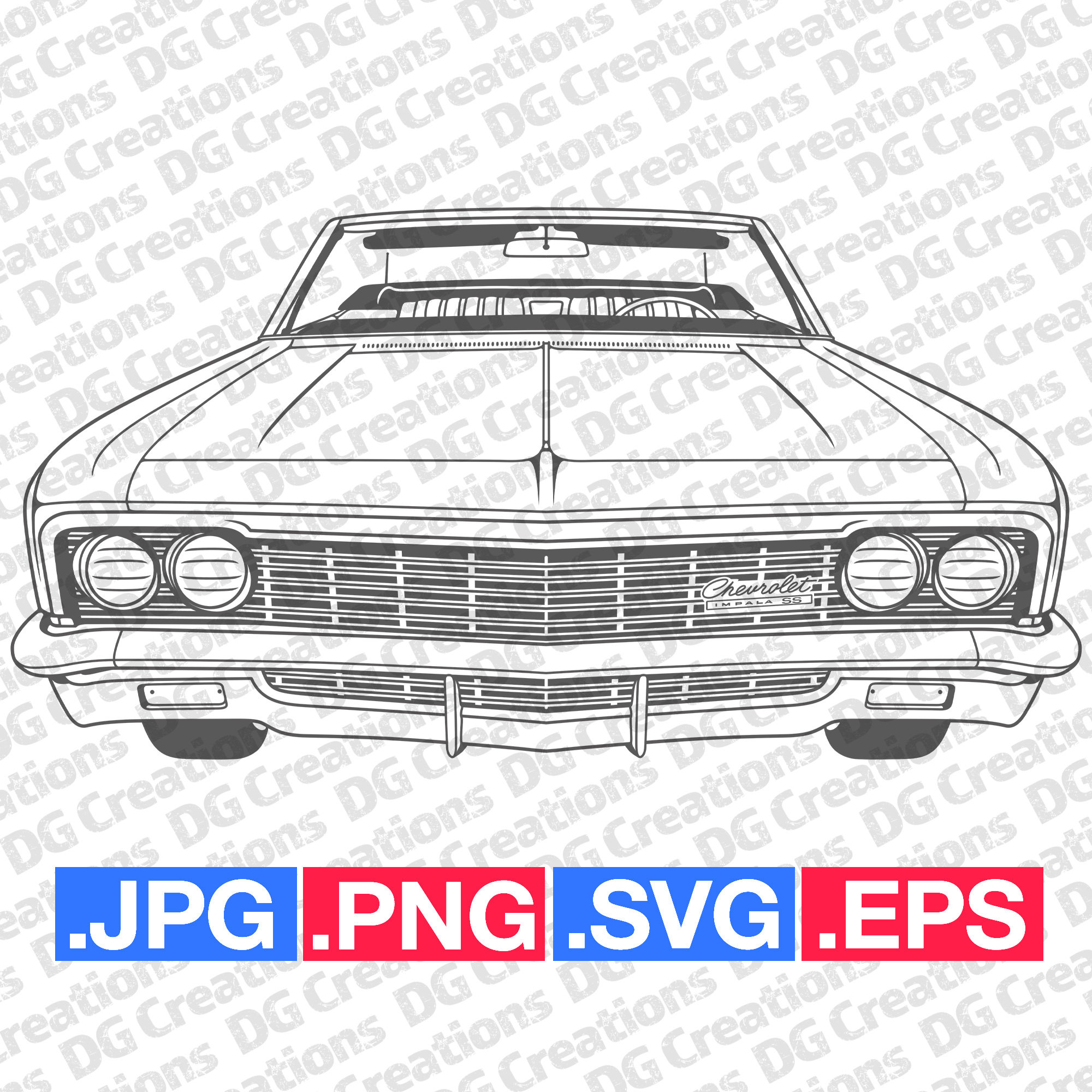 Impala SS Convertible 1966 Front Car SVG Clip Art Graphic Art Instant ...