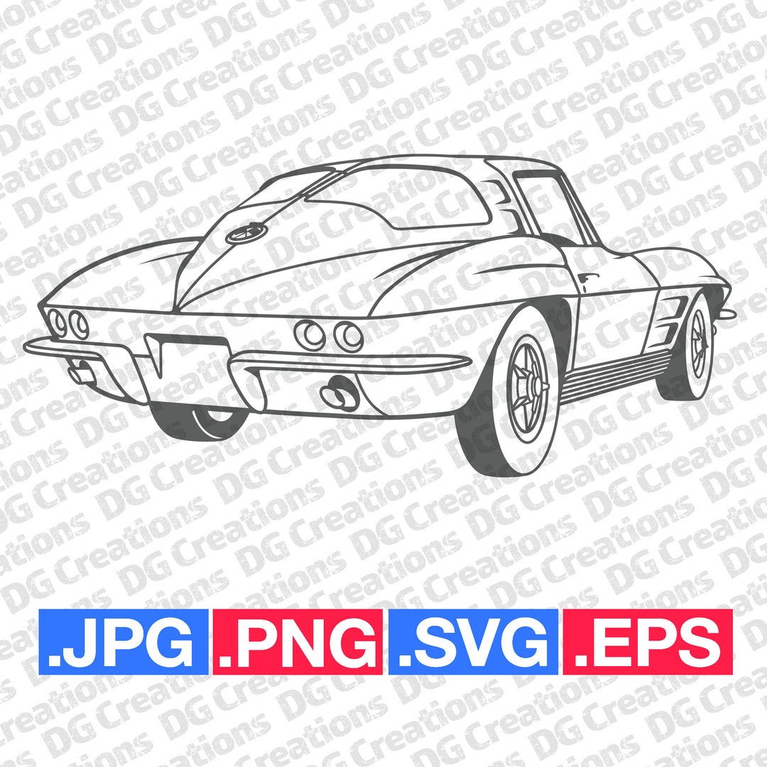 Corvette C2 1963 3QTR Car SVG Clip Art Graphic Art Instant Download ...