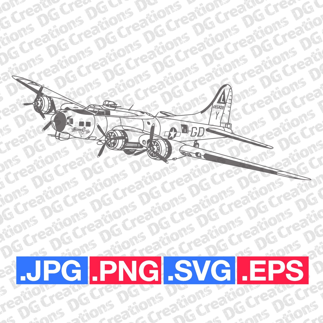 B-17 Flying Fortress Yankee Lady Vintage War Airplane WW2 SVG Clip Art ...