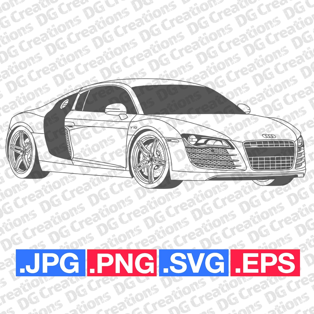Audi R8 Sportscar Front Car SVG Clip Art Graphic Art Instant Download Car Illustration Vector ...