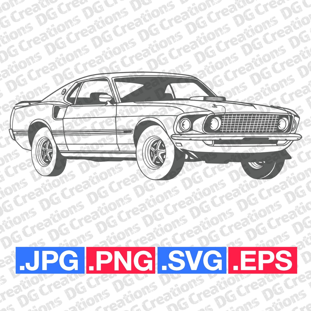 Ford Mustang Mach 1 1969 Front Fastback Car SVG Clip Art Graphic Art ...
