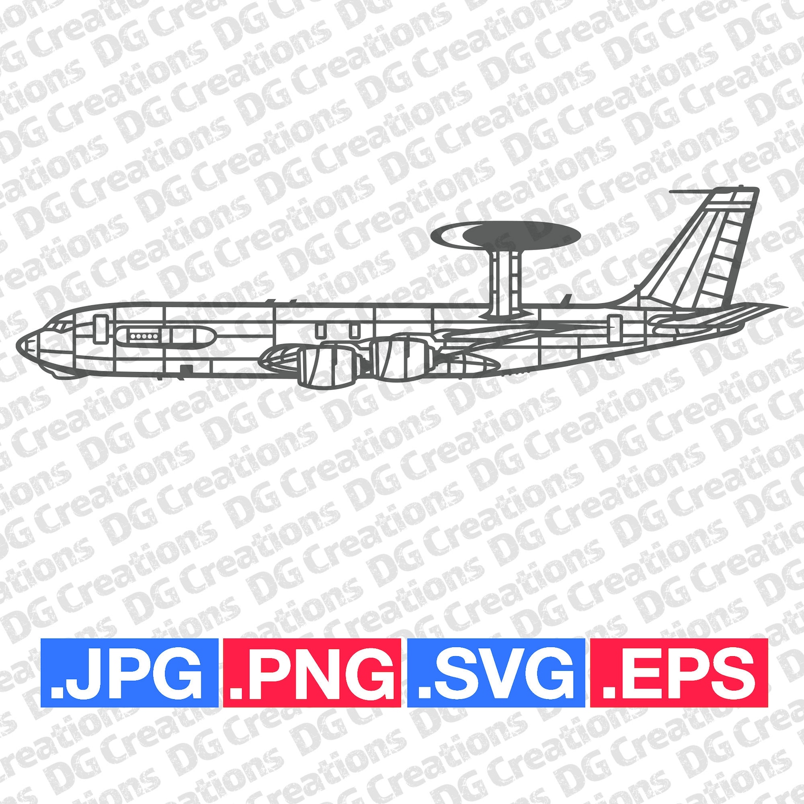 E-3 Sentry AWACS Plane Modern Military Airplane Side SVG Clip Art ...
