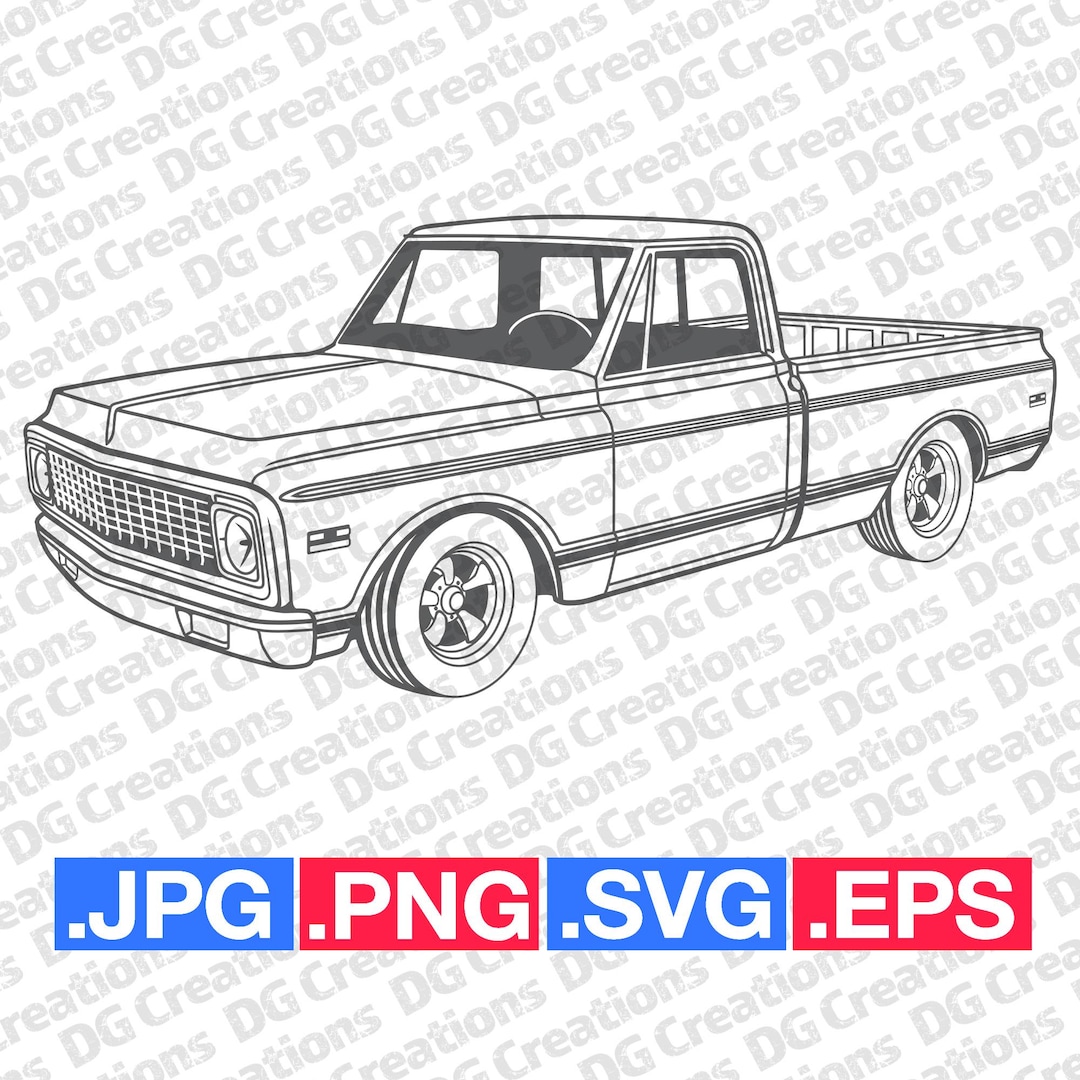 Chevrolet C10 Pick up Truck 1972 3QTR SVG Clip Art Graphic Art Instant ...