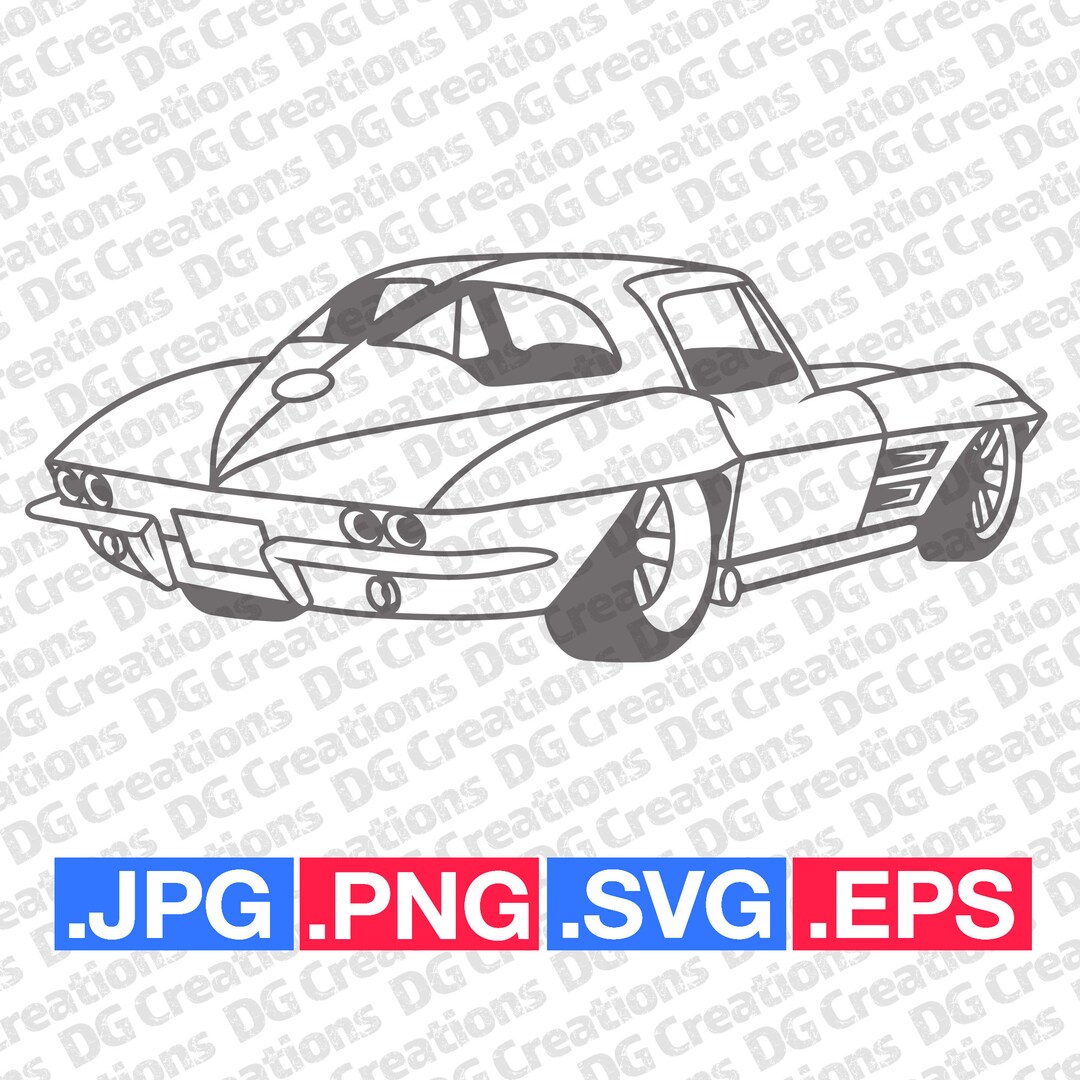 Chevrolet Corvette C2 1963 Custom 3QTR Car SVG Clip Art Graphic Art ...