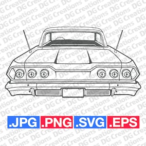 Chevrolet Impala 1963 Hardtop Rear Car SVG Clip Art Graphic Art Instant ...