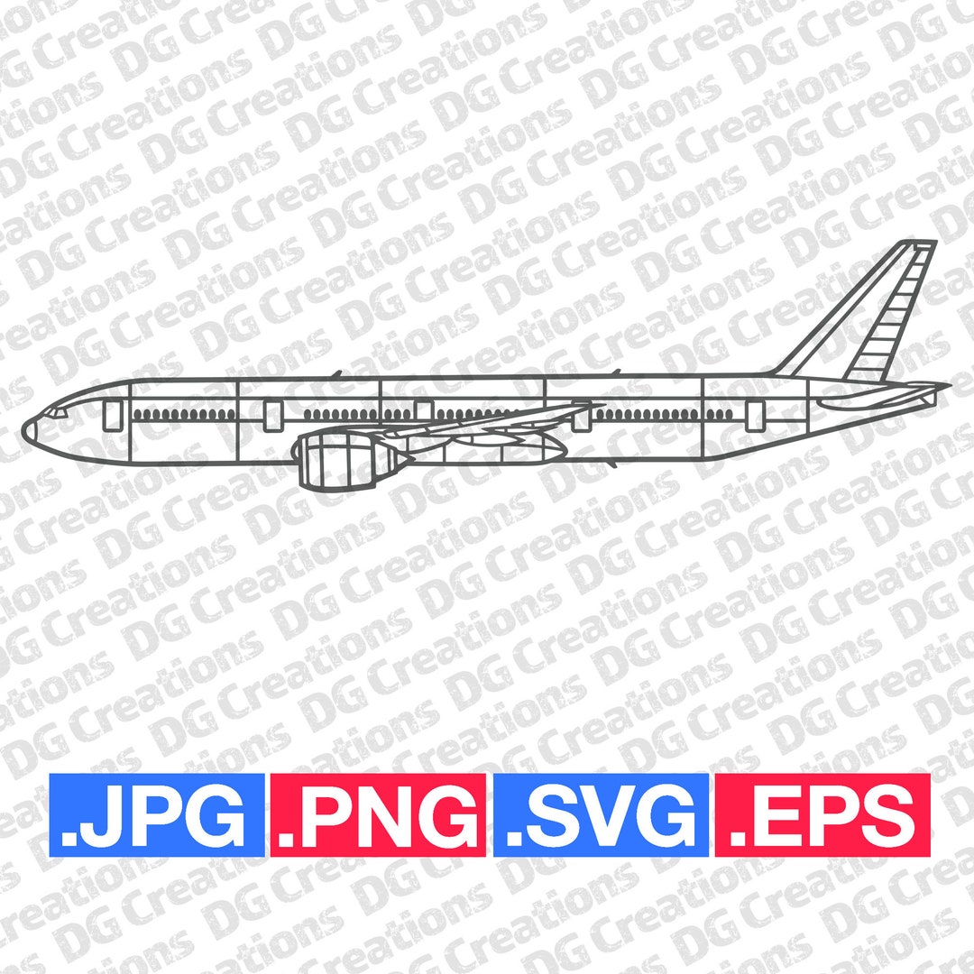 Boeing 777-300ER Commercial Airplane Side Plane SVG Clip Art Graphic ...