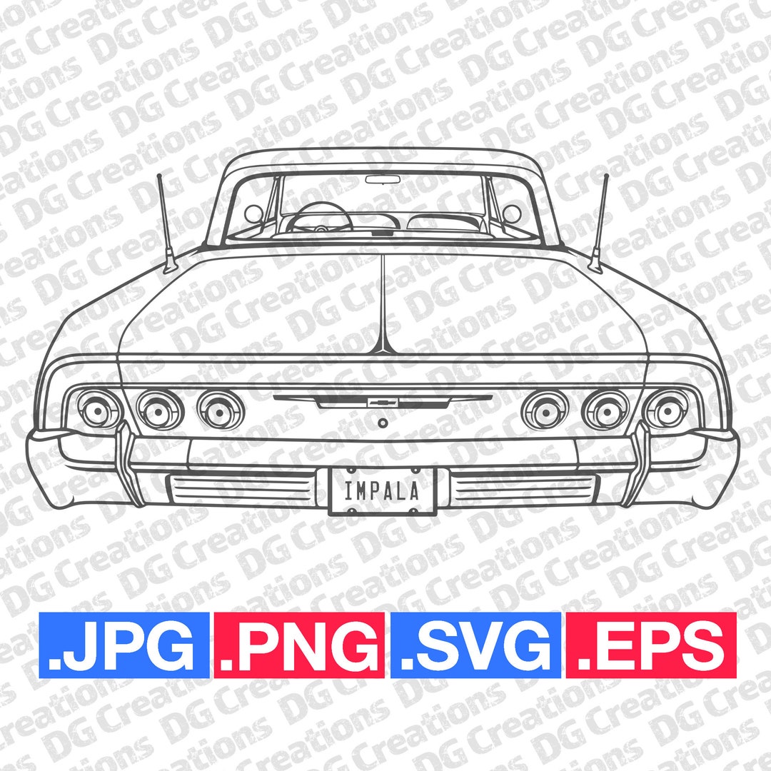 Chevrolet Impala Hardtop 1964 Rear Car SVG Clip Art Graphic Art Instant ...