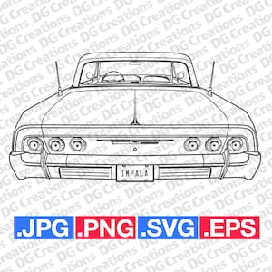 Chevrolet Impala Hardtop 1964 Rear Car SVG Clip Art Graphic Art Instant ...