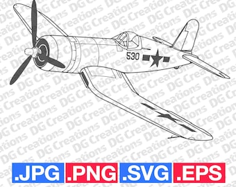 F4U Corsair Vintage War Plane Airplane WW2 Era Front SVG Clip Art ...