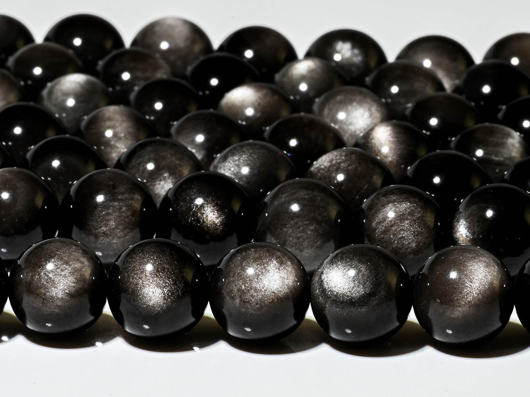 AAA Silver Obsidian Beads Genuine Natural Gemstone Round Loose Beads ...