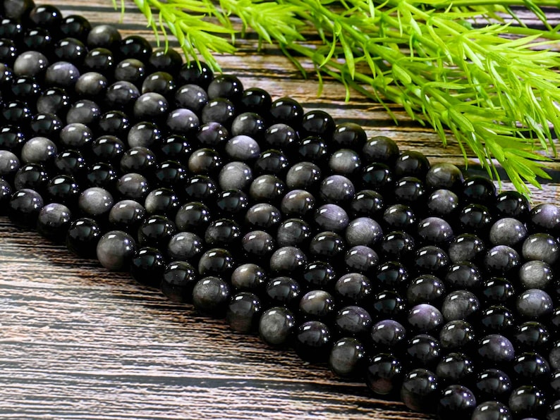 AAA Silver Obsidian Beads Genuine Natural Gemstone Round Loose Beads ...