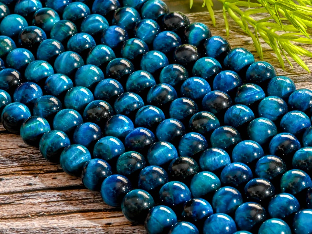 AAA Smooth Sky Blue Tiger Eye Gemstone Beads Set in Blue Green Round ...