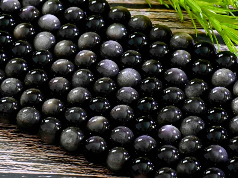 AAA Silver Obsidian Beads Genuine Natural Gemstone Round Loose Beads ...
