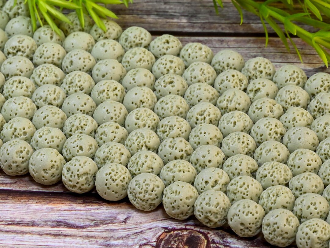 15.5" Avocado Green Lava Stone Volcanic Rock Gemstone Smooth Round 4mm ...