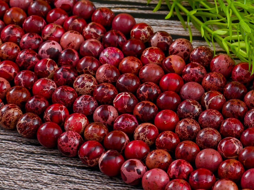 Blood Red Sea Sediment Imperial Jasper Gemstone Smooth Round 4mm 6mm ...