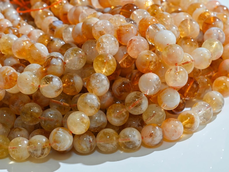 15.5" Genuine Natural Yellow Citrine Gemstone Smooth Round Beads - 4MM ...