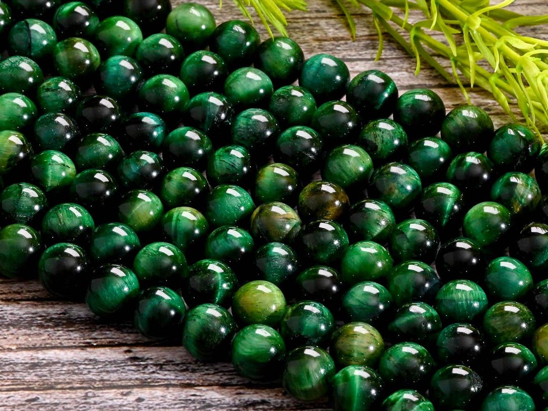 15.5" Green Tiger's Eye Gemstone Round Beads -green & Gold Cat Eye ...