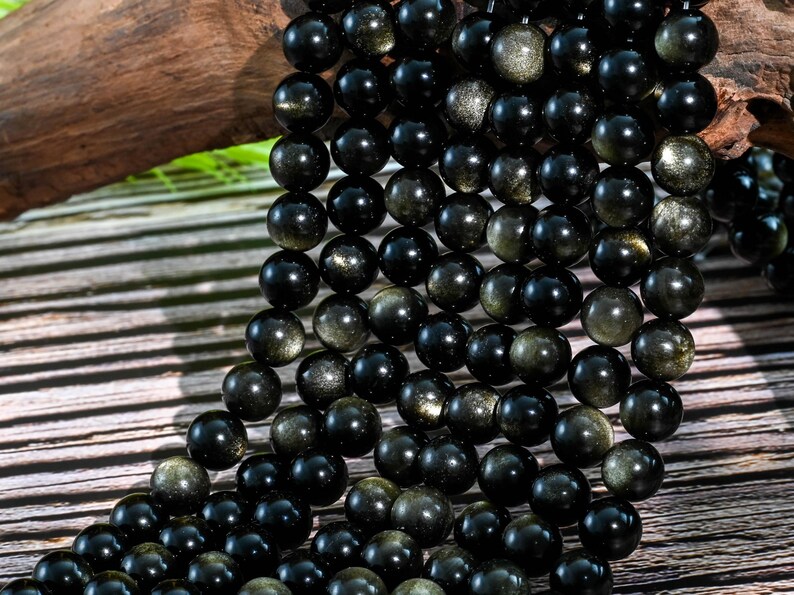 15.5" Genuine Natural Golden Obsidian Beads Grade AAA Gemstone Round ...