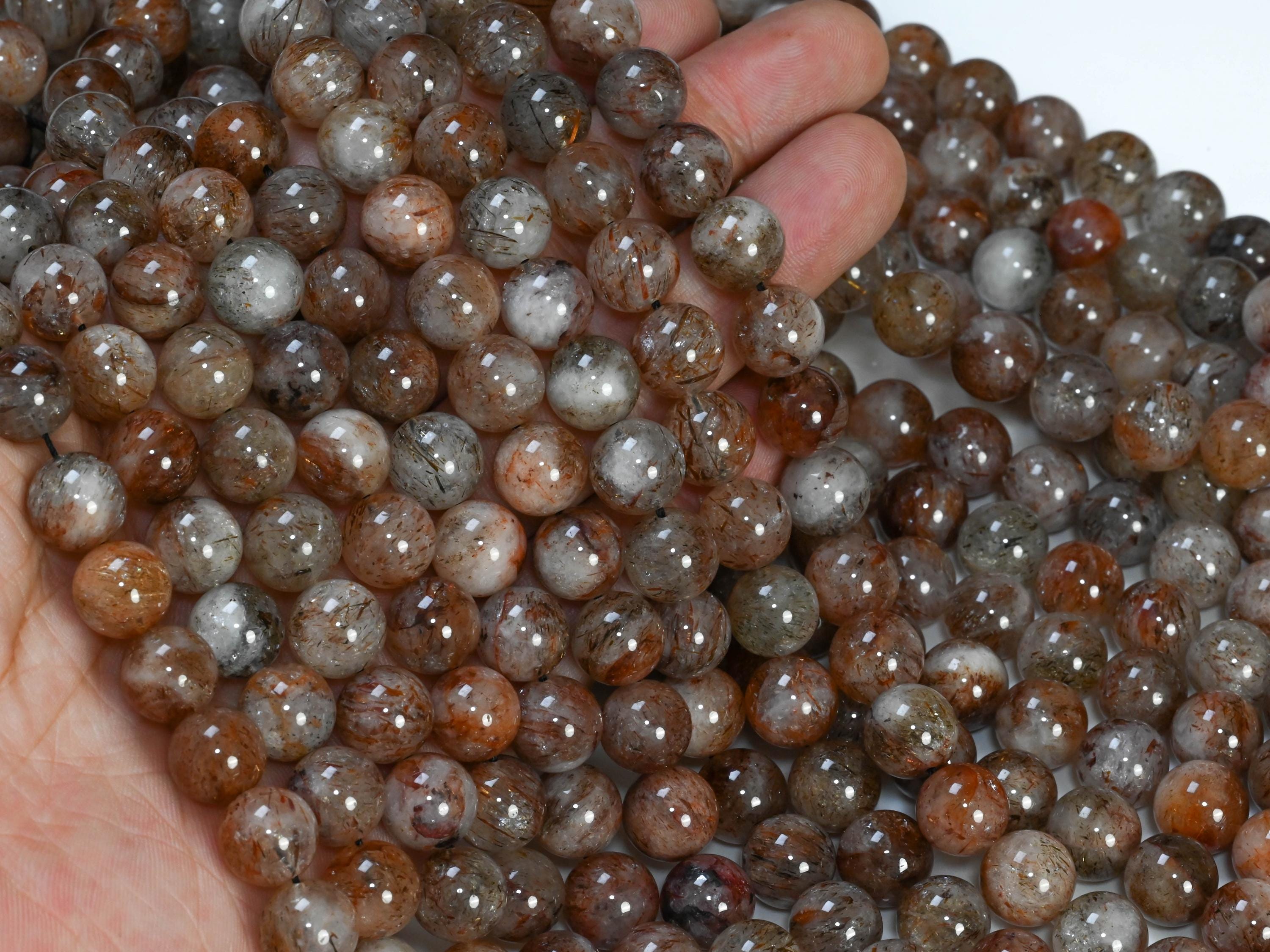 Rare Natural Red Rutile Phantom Quartz Gemstone Smooth Round Beads 4mm ...