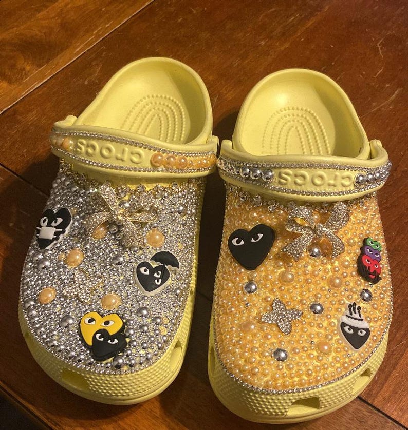 Yellow Bedazzled Designer Crocs Size Women’s 10/men’s 8 With Orange and ...