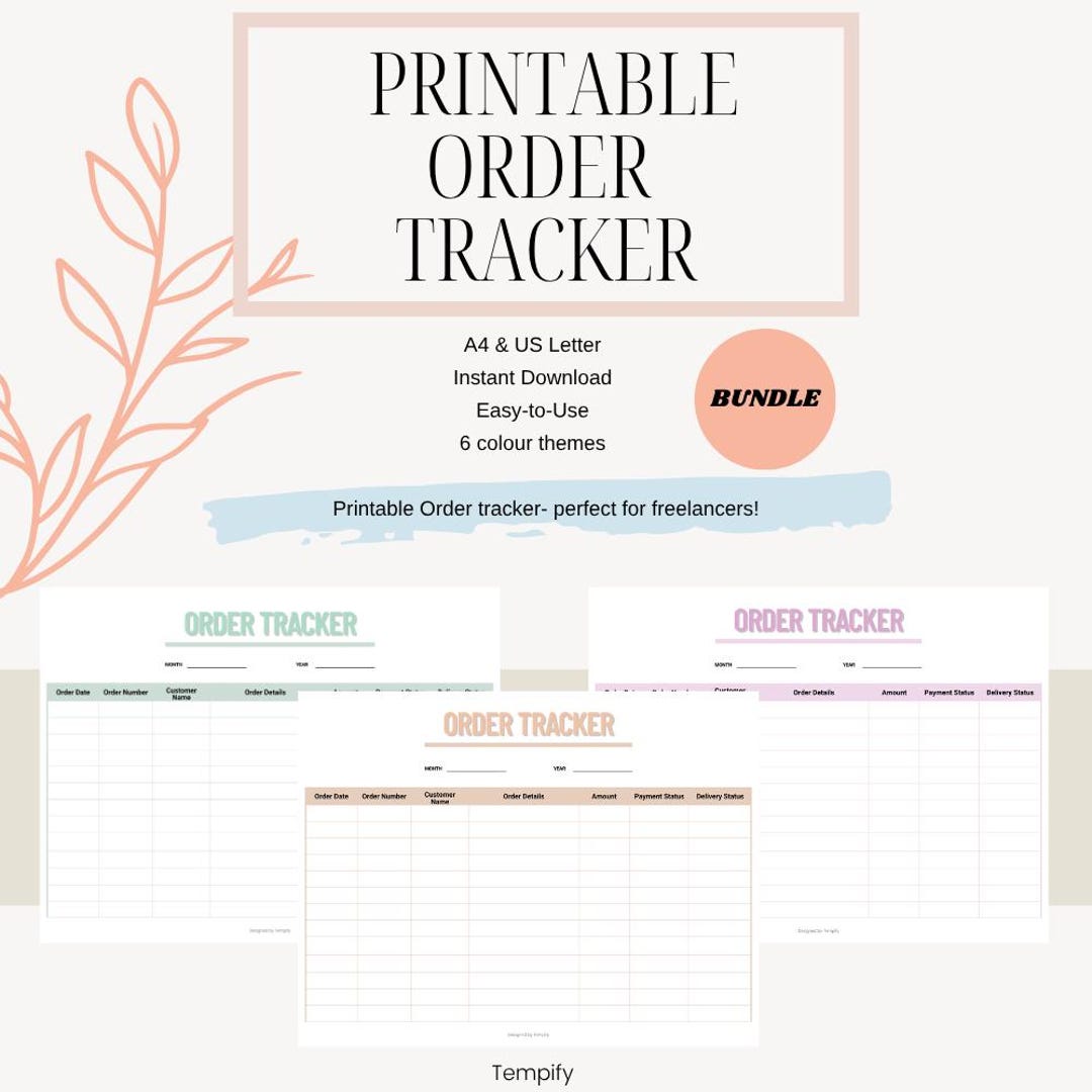Order Tracker Printable – 6 Pastel Colors | A4 & US Letter Landscape ...