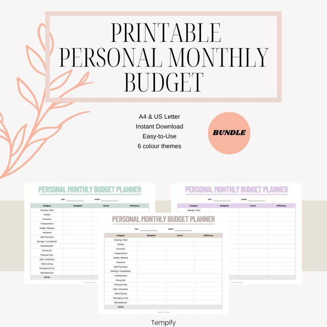Monthly Budget Tracker Printable – 6 Pastel Colors | A4 & US Letter ...