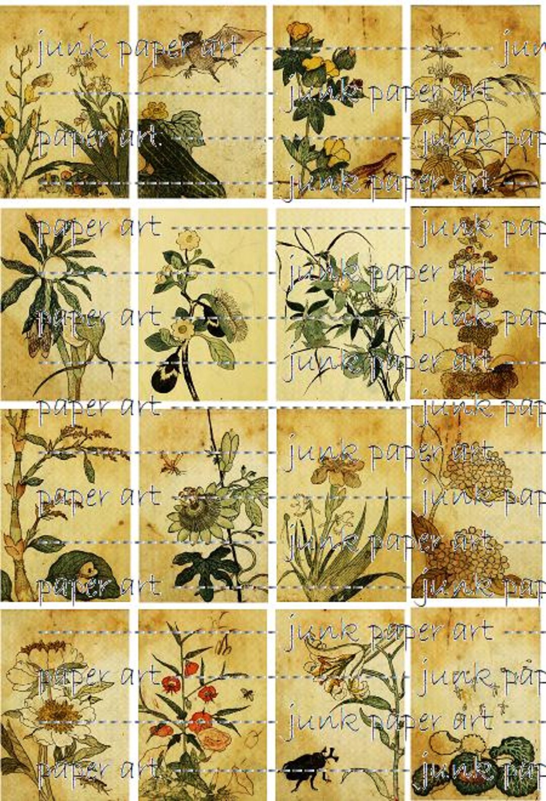 Antique Botanical/animal Images From Japanese Art Journal Cards Tea ...