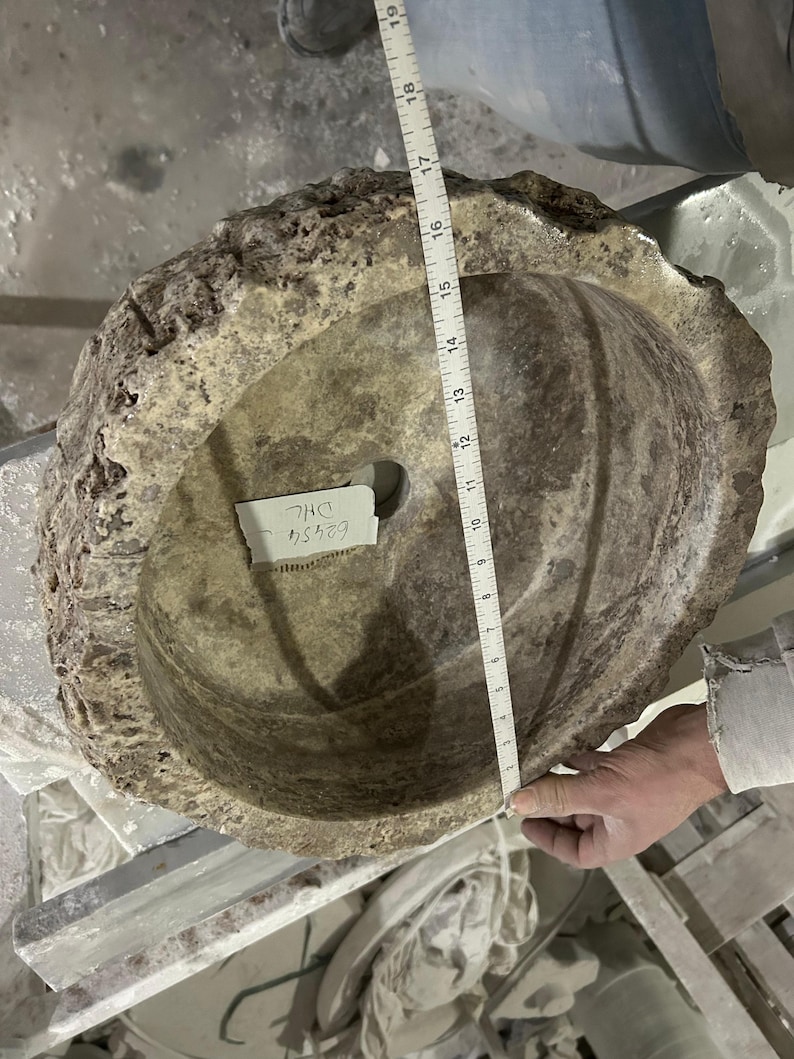 Silver Travertine Rustic Stone Vessel Sink, Honed Interior Hand ...