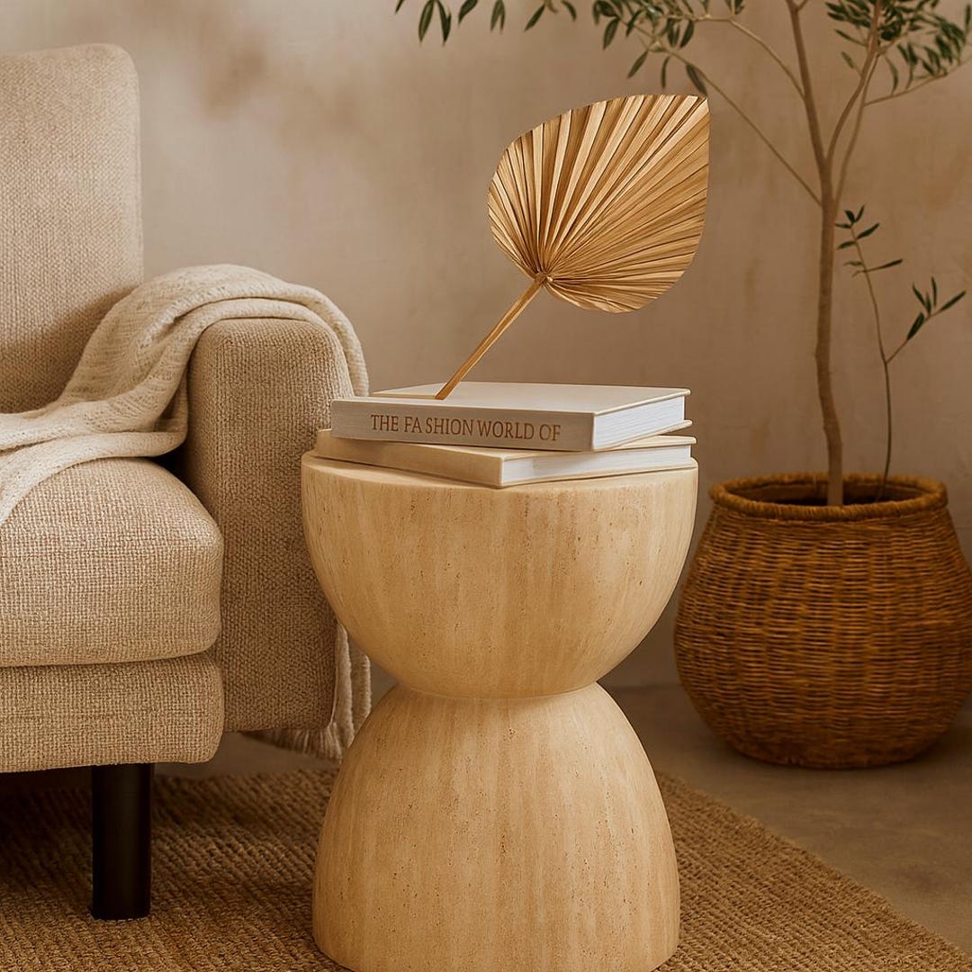 Troia Light Travertine Boho End/side Table Honed (d)18
