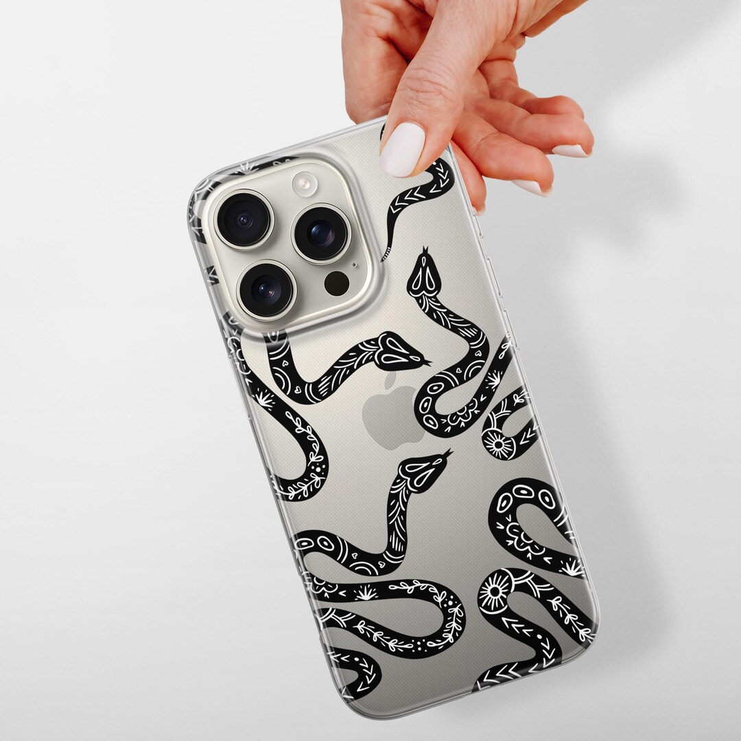 Black Snakes Clear Phone Case Python Print Cover for iPhone 16e, 16 Pro ...