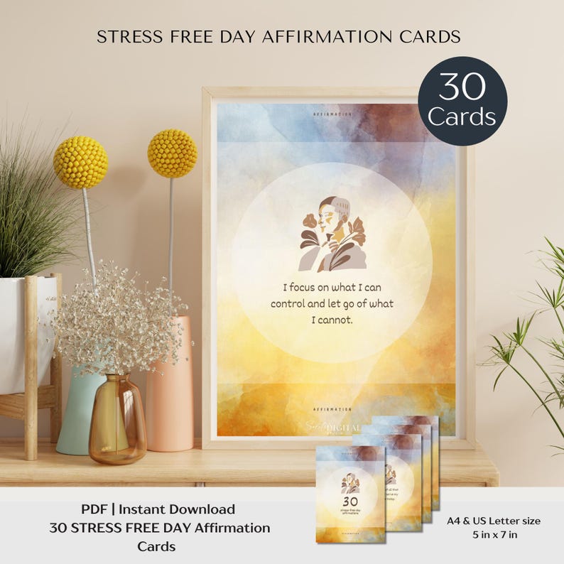 Stress Free Day Affirmations Cards | 30 Daily Positive Vibes | Stress ...