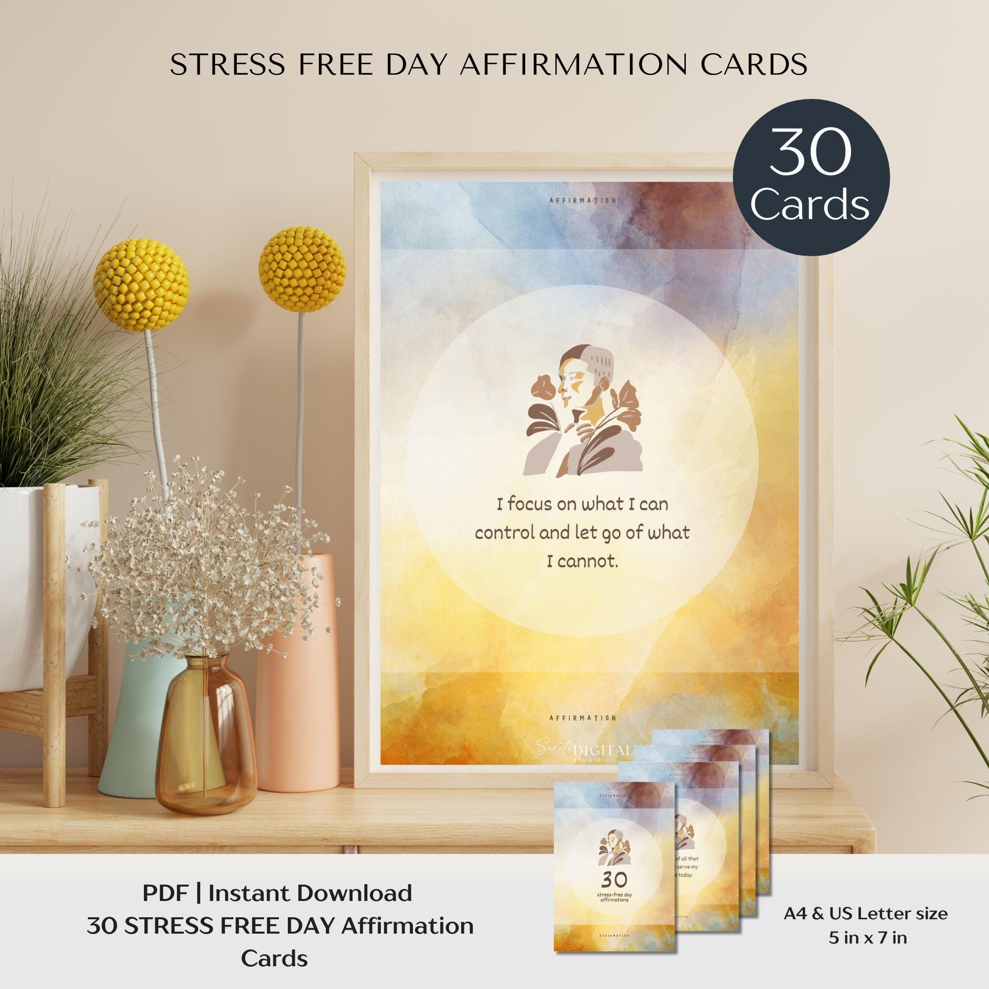 Stress Free Day Affirmations Cards | 30 Daily Positive Vibes | Stress ...