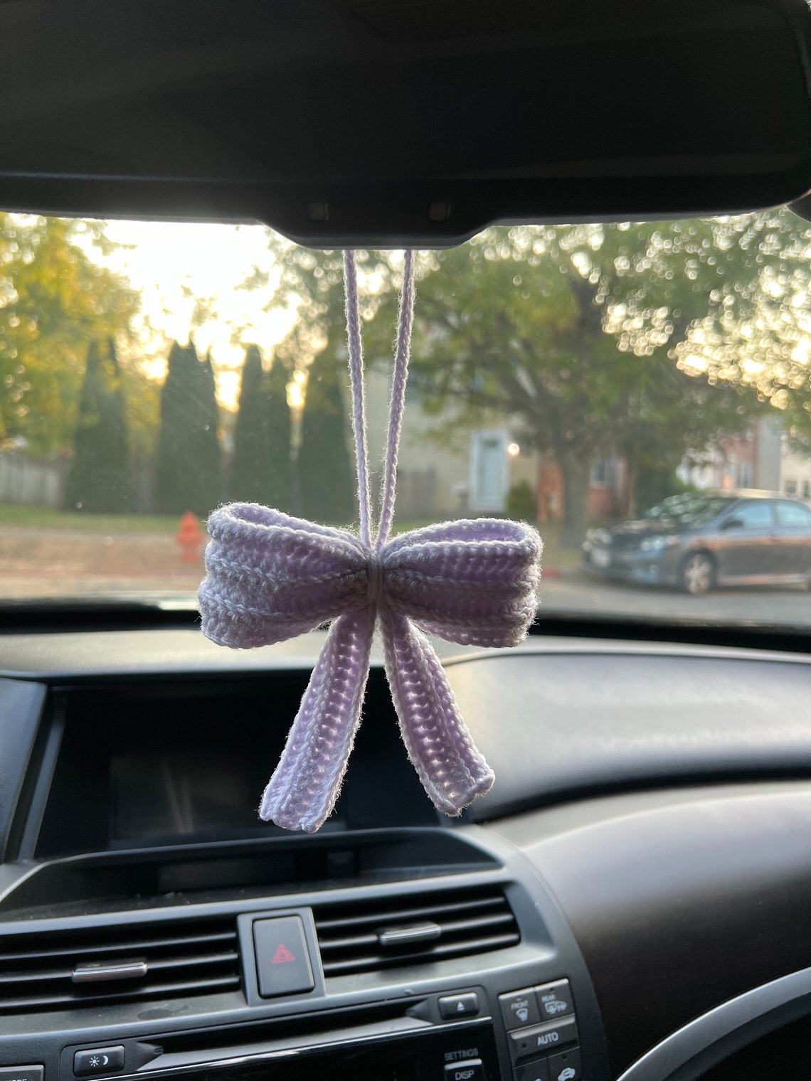 Crochet Bow Car Charm | Rearview Mirror Charm | Car Mirror Accessory - Etsy